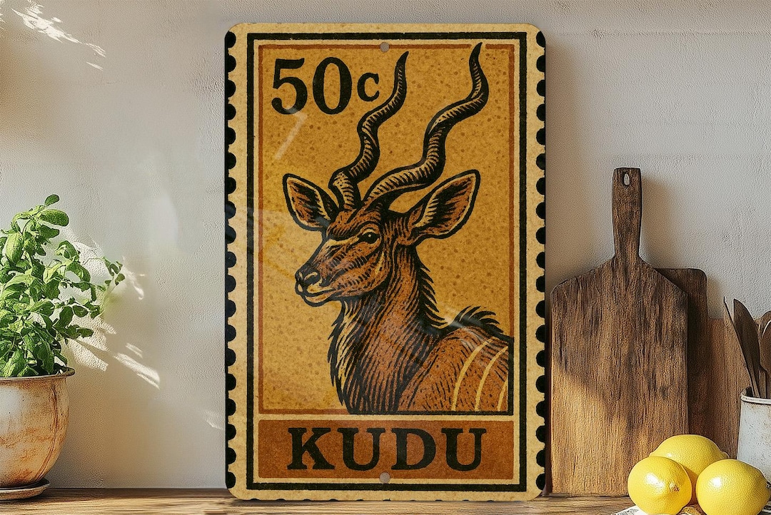 Kudu Metal Sign – Rustic Stamp Style African Antelope Wall Art for ...
