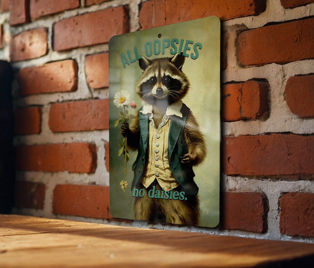 All Oopsies No Daisies Metal Sign - Cute Raccoon Decor, Animal Wall Art ...