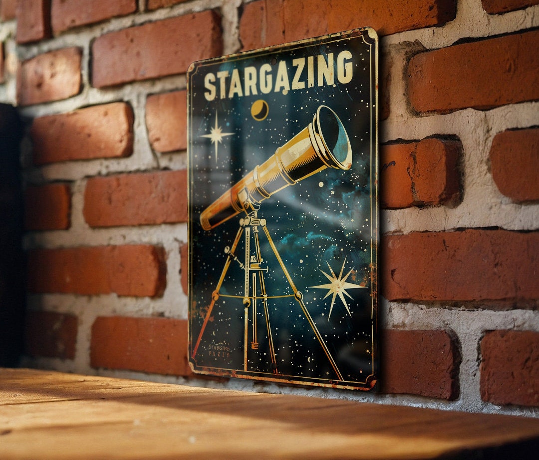 Stargazing Vintage Style Metal Sign: Space Frame, Cosmic Colors ...