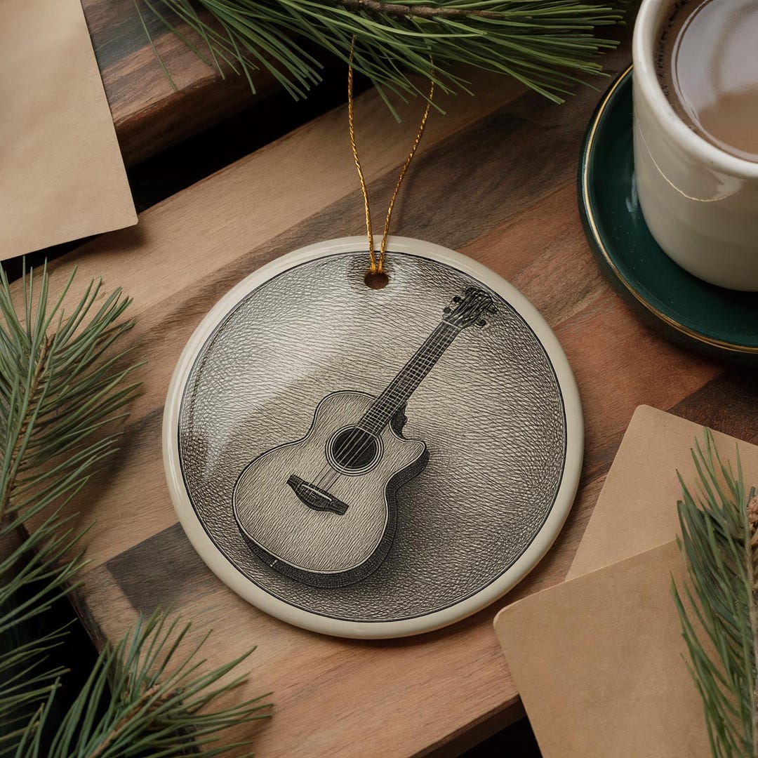 Acoustic Guitar Cutaway Ceramic Ornament Featuring Iconic Guitar Design ...