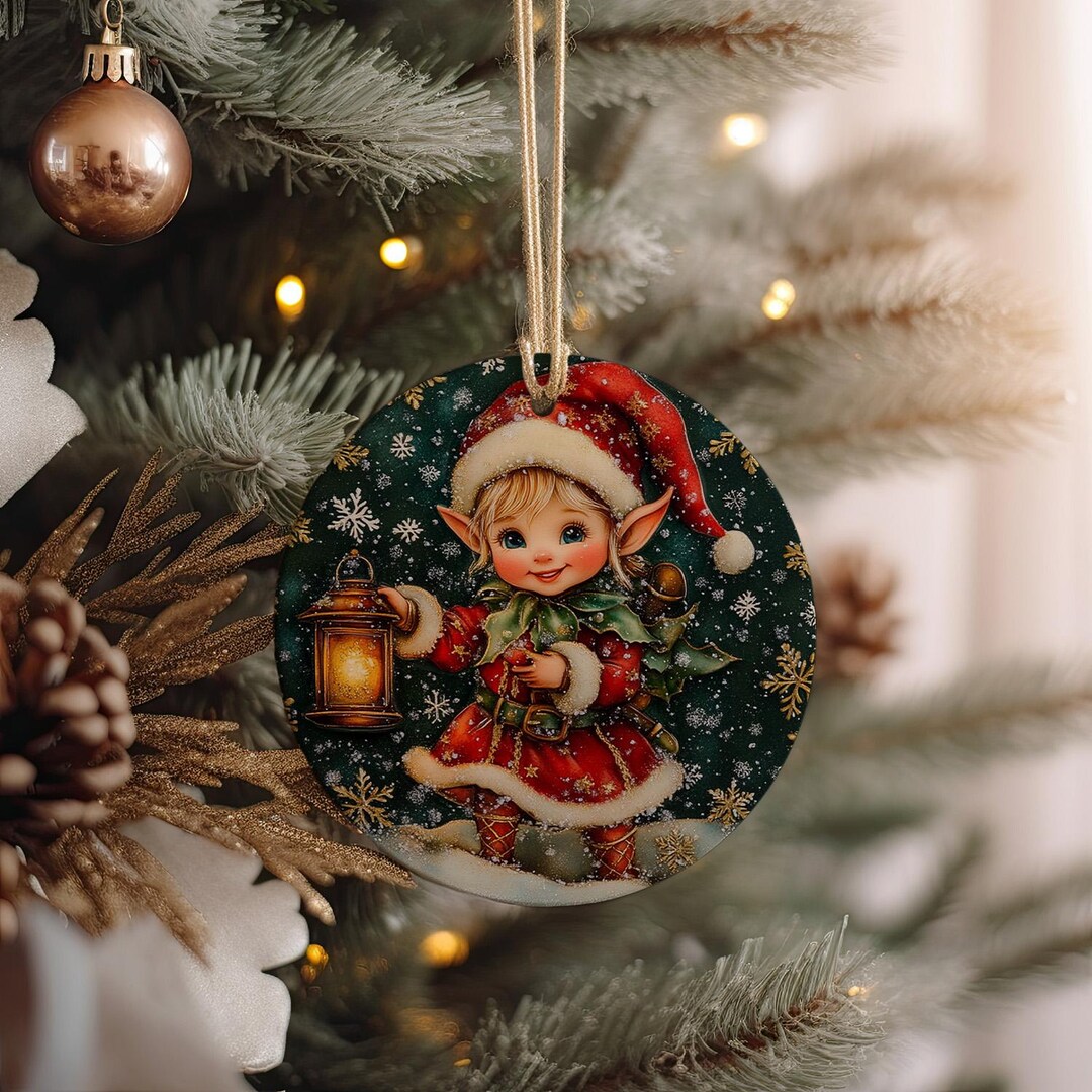 Fairy-tale Elf Ceramic Ornament, Circular Design, Lantern Holder ...