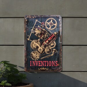 Metal Sign Steampunk Inventions, Gears Machinery Illustration, Metallic ...