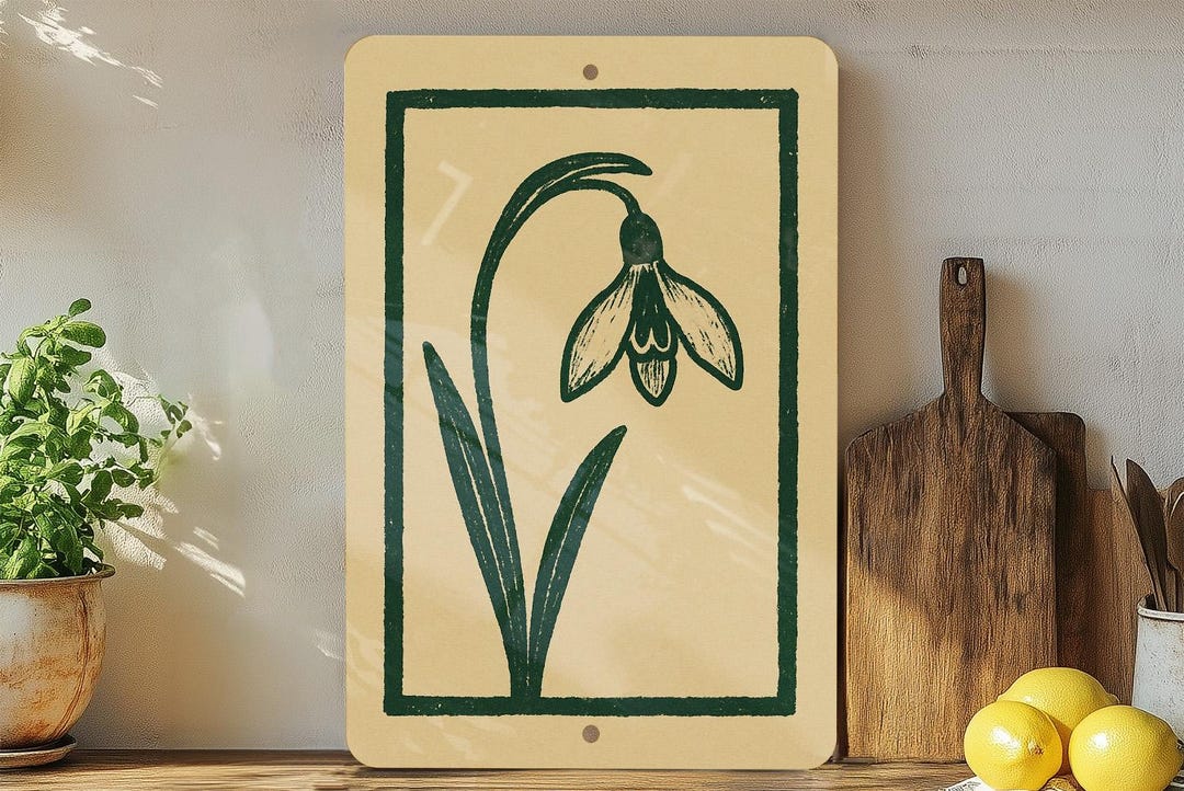 Snowdrop Arching Stem Metal Sign – Vintage Botanical Flower Wall Art ...