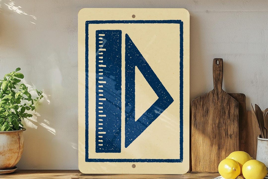Ruler and Drafting Triangle Stamp Art Metal Sign – Industrial Wall ...