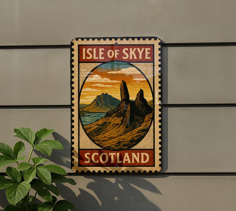 Isle of Skye Stamp Style Metal Sign – Vintage Scotland Wall Art, Travel ...