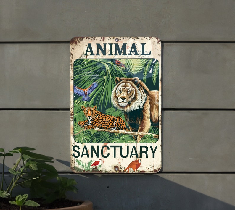 Animal Sanctuary Vintage Metal Sign, Wildlife Illustration, Natural ...