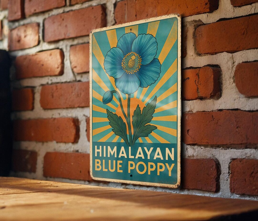 Art Deco Himalayan Blue Poppy Metal Sign – Vintage Travel Poster Style ...