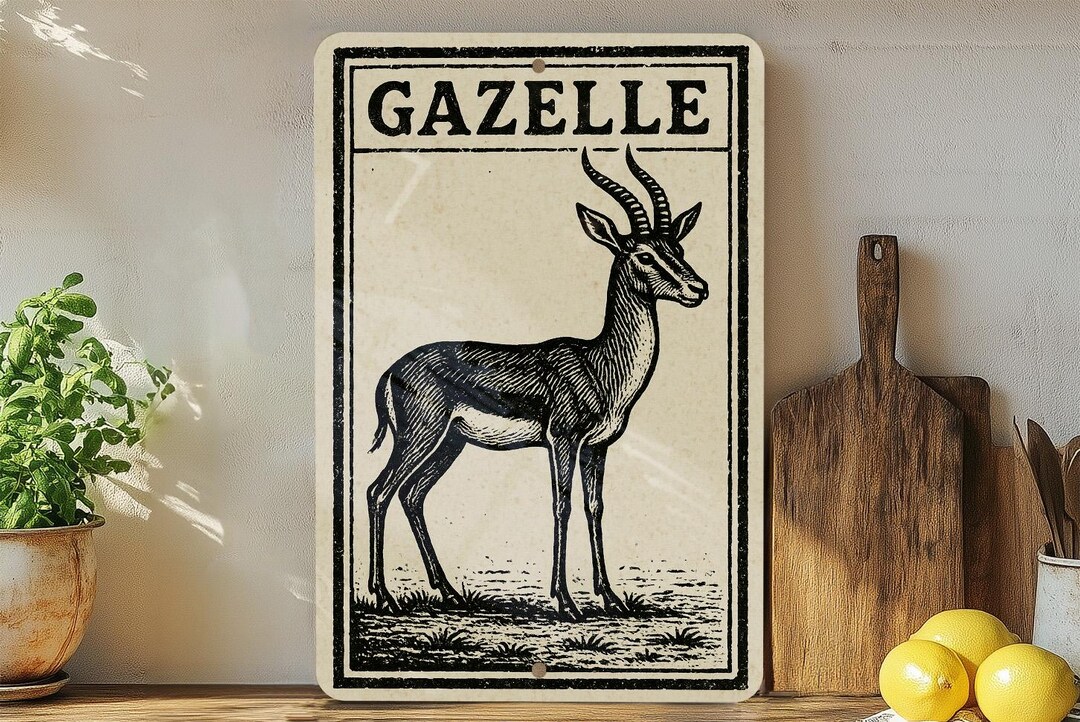 Gazelle Metal Sign – Retro Stamp Style Wall Art, Vintage Animal Decor ...