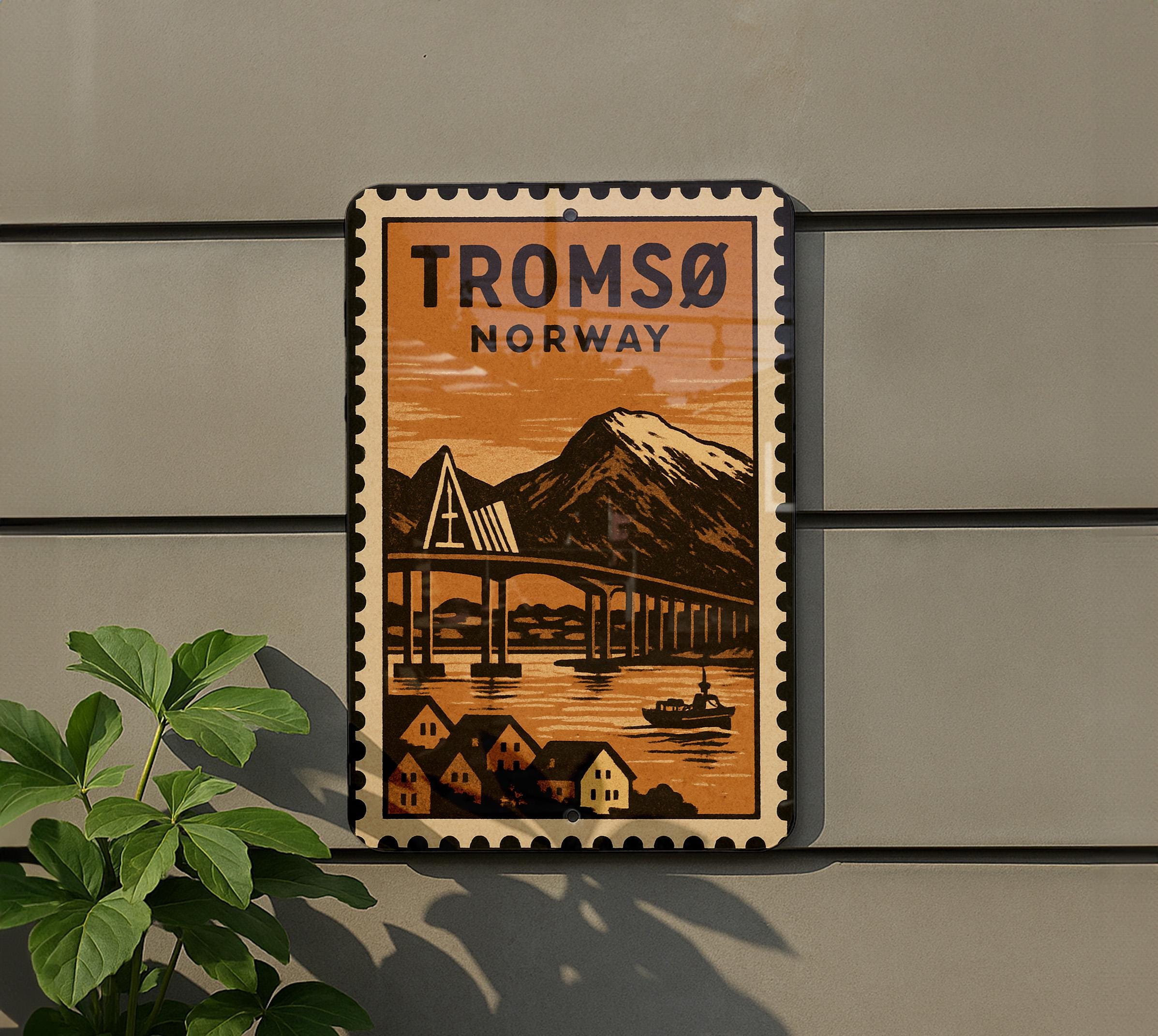 Tromsø Norway Vintage Travel Metal Sign – Nordic Wall Art, Retro Stamp ...