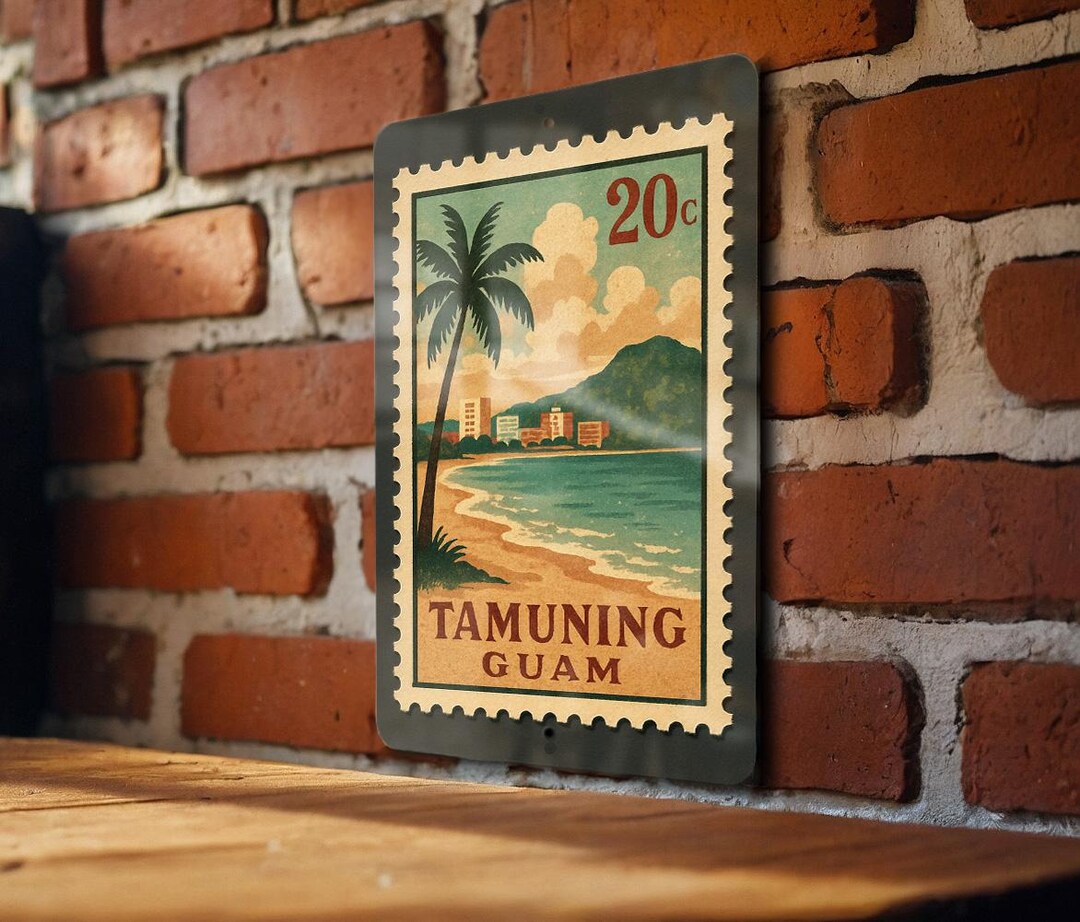 Tamuning Guam Postage Stamp Metal Sign – Vintage Island Souvenir Wall ...