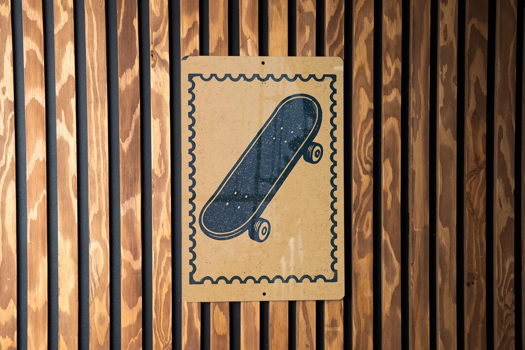 Skateboard Metal Sign Retro Stamp Style Wall Art – Cool Skater Room ...