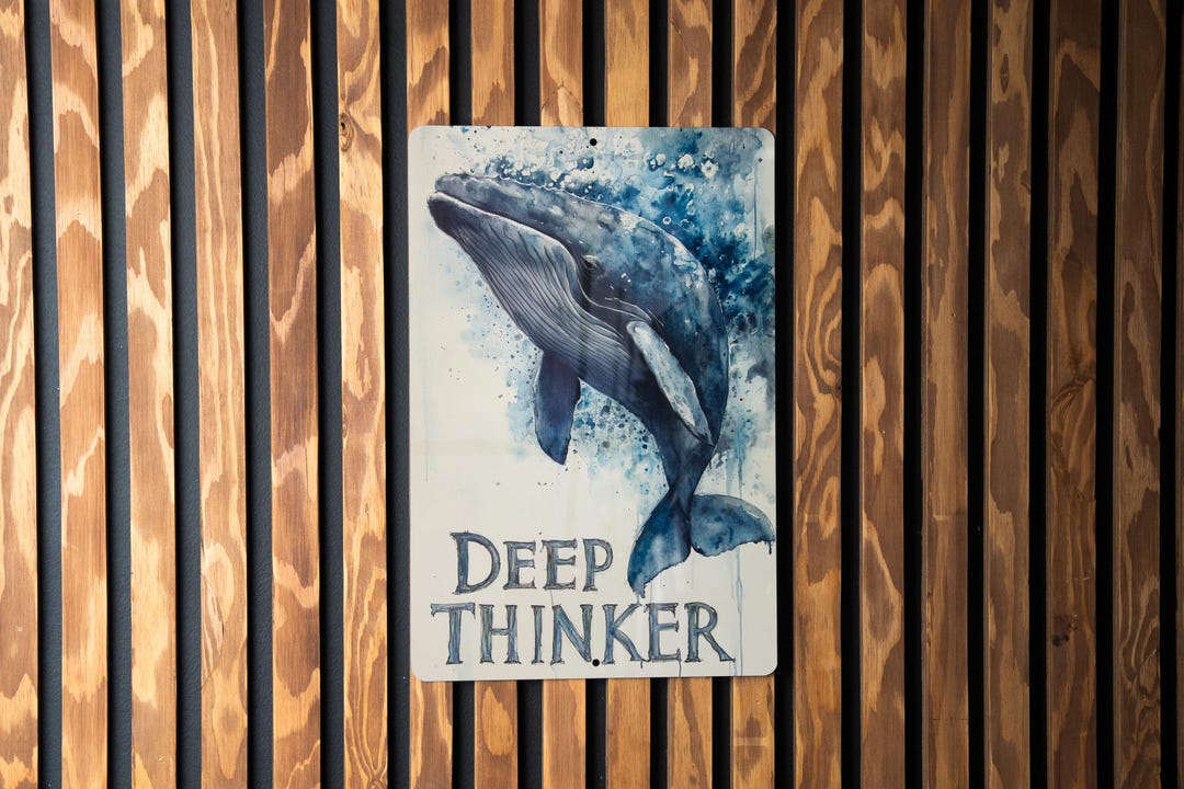 Deep Thinker Whale Watercolor Painting, Metal Sign, Ocean Decor, Wall ...