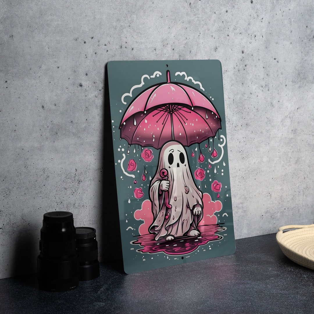 Retro Colorful Ghost Wall Art Metal Sign - Vintage Specter, Whimsical ...