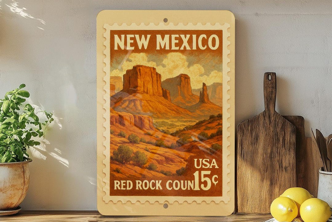New Mexico Red Rock Country Metal Sign – Vintage Stamp Style Wall Art ...