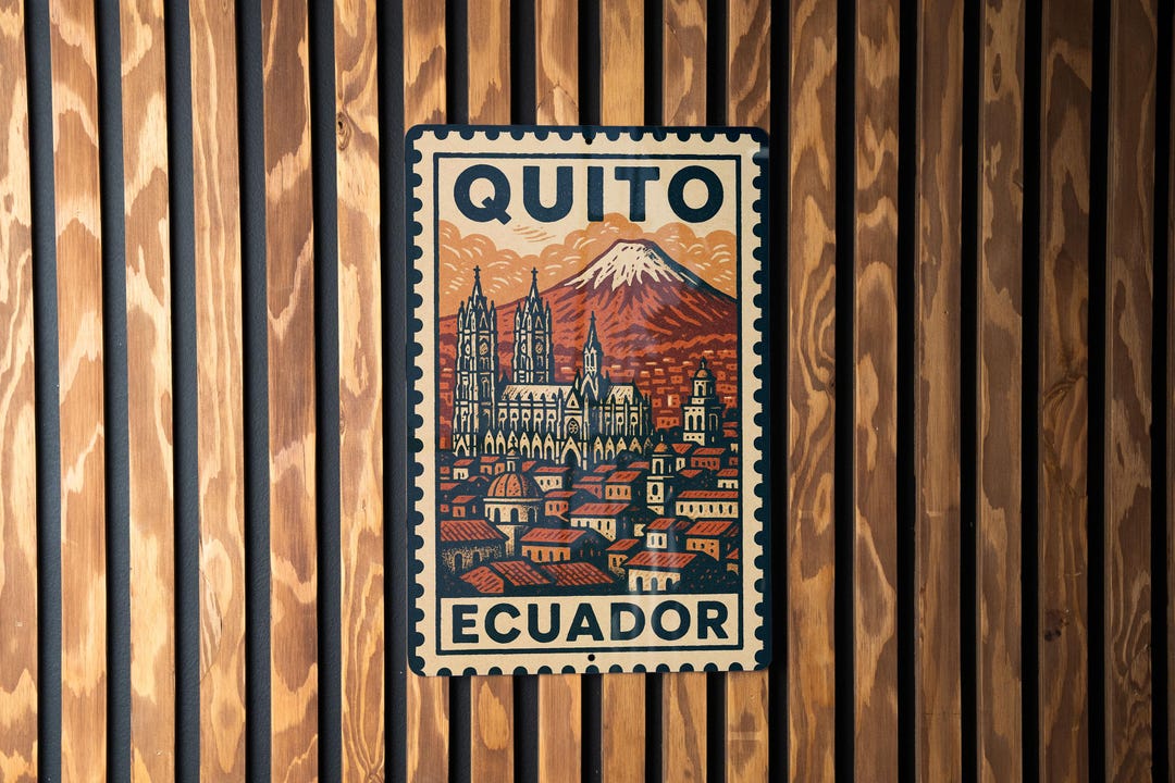 Quito Ecuador Vintage Travel Stamp Metal Sign – Retro Wall Art for Home ...