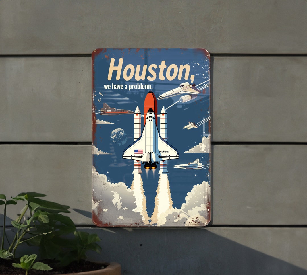 Vintage Space Shuttle Metal Sign, Cool Blue Tones, Retro Illustrations ...