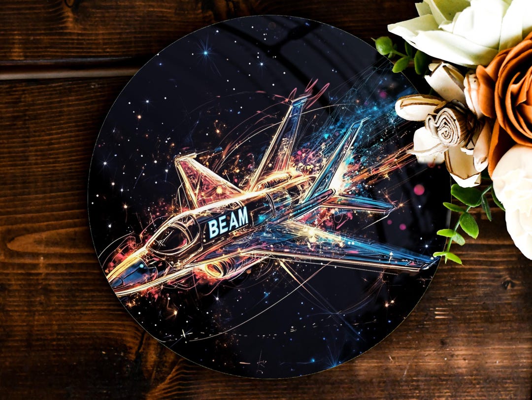 Cosmic Trailblazer Neon Jet Beam Round Metal Sign, Galactic Burst Decor ...