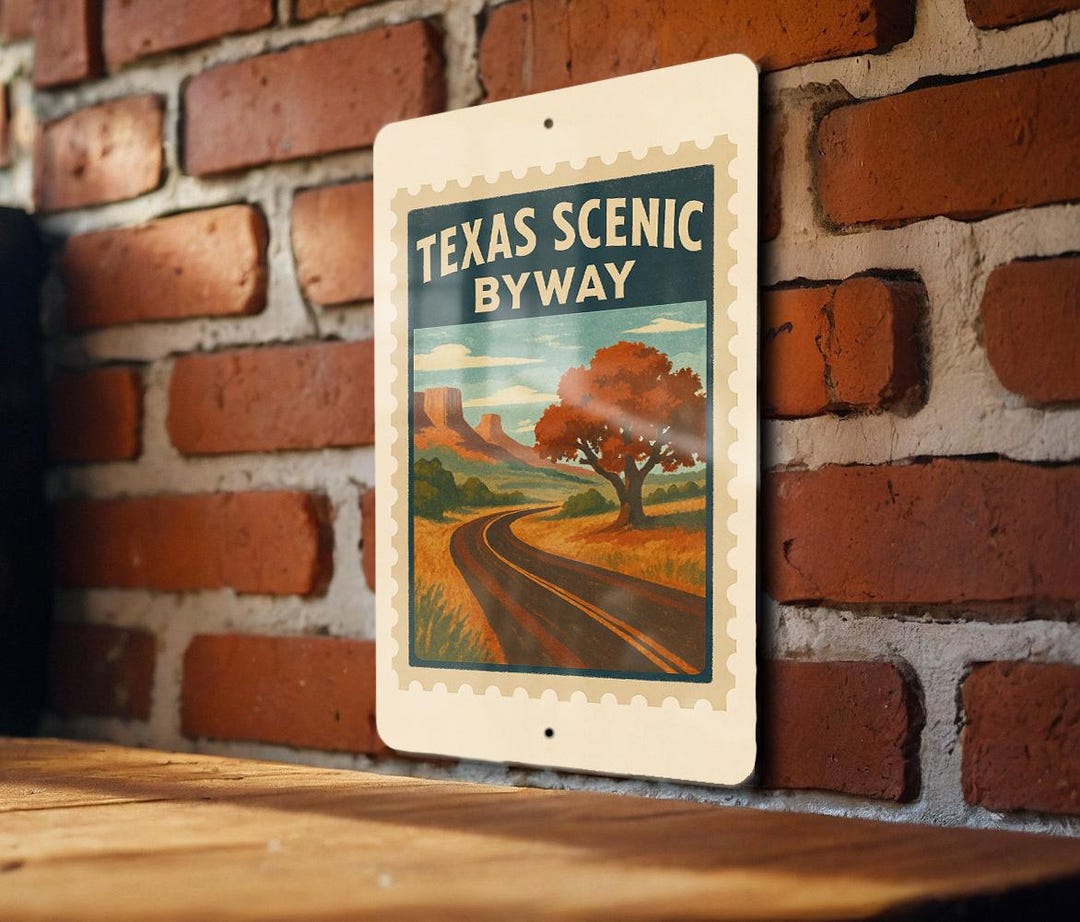 Texas Scenic Byway Metal Sign – Vintage Stamp Style Wall Art, Rustic ...