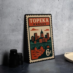 Topeka Kansas Metal Sign – Retro Postage Stamp Design Featuring City ...