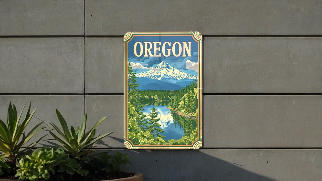 Vintage Oregon Travel Metal Sign: Retro Cartoon Visit - Home Decor ...