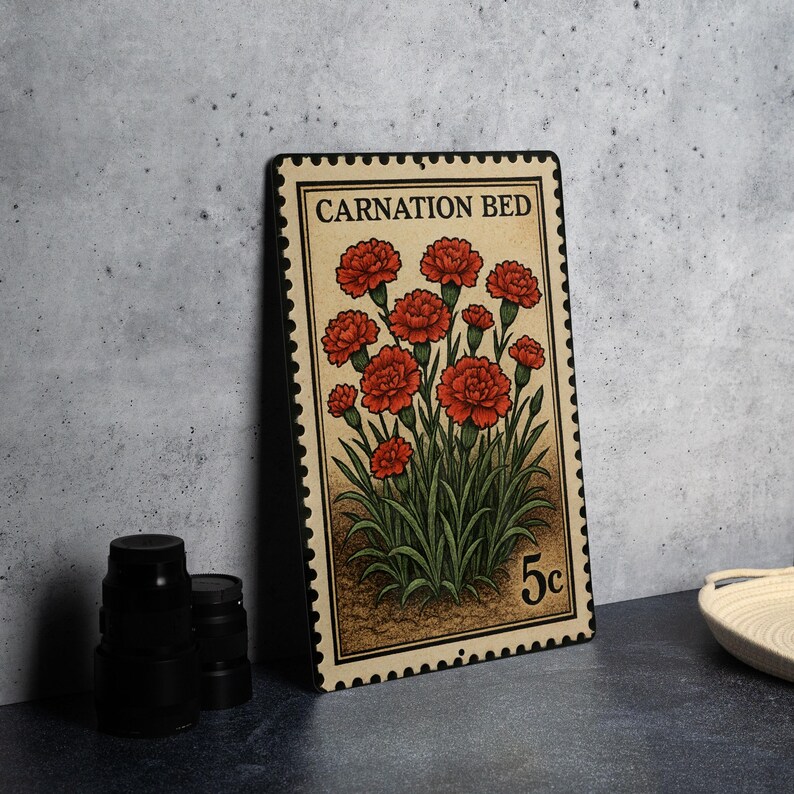 Carnation Bed Stamp Style Metal Sign – Vintage Floral Wall Art, Retro ...
