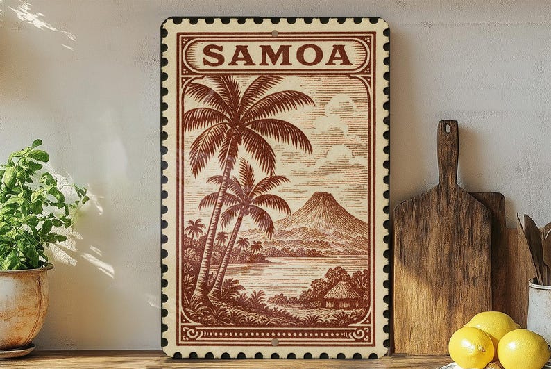 Samoa Stamp Metal Sign – Vintage Island Wall Art, Tropical Travel ...