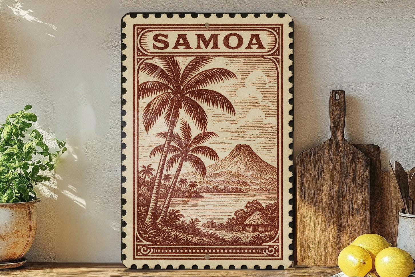 Samoa Stamp Metal Sign – Vintage Island Wall Art, Tropical Travel ...
