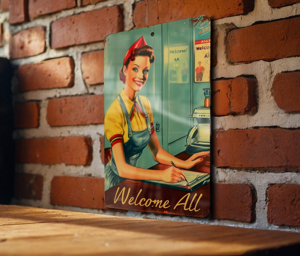 Receptionist Welcome Sign, Vintage Style, Aluminum Metal, All ...
