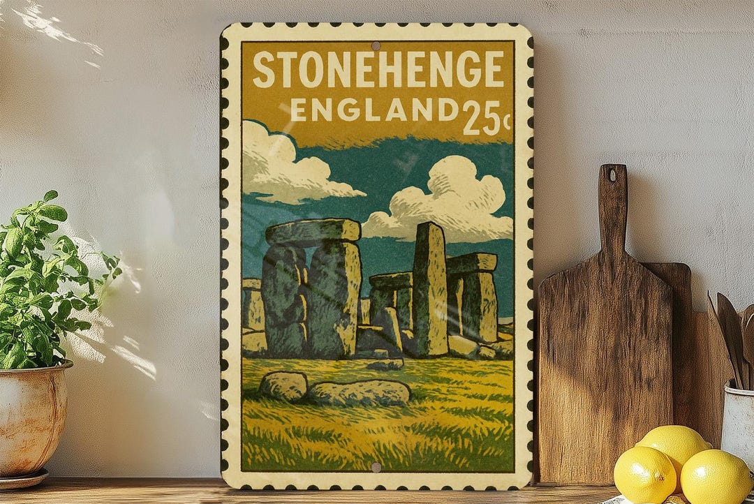Stonehenge England Metal Sign – Vintage Stamp Style Wall Art, Rustic ...