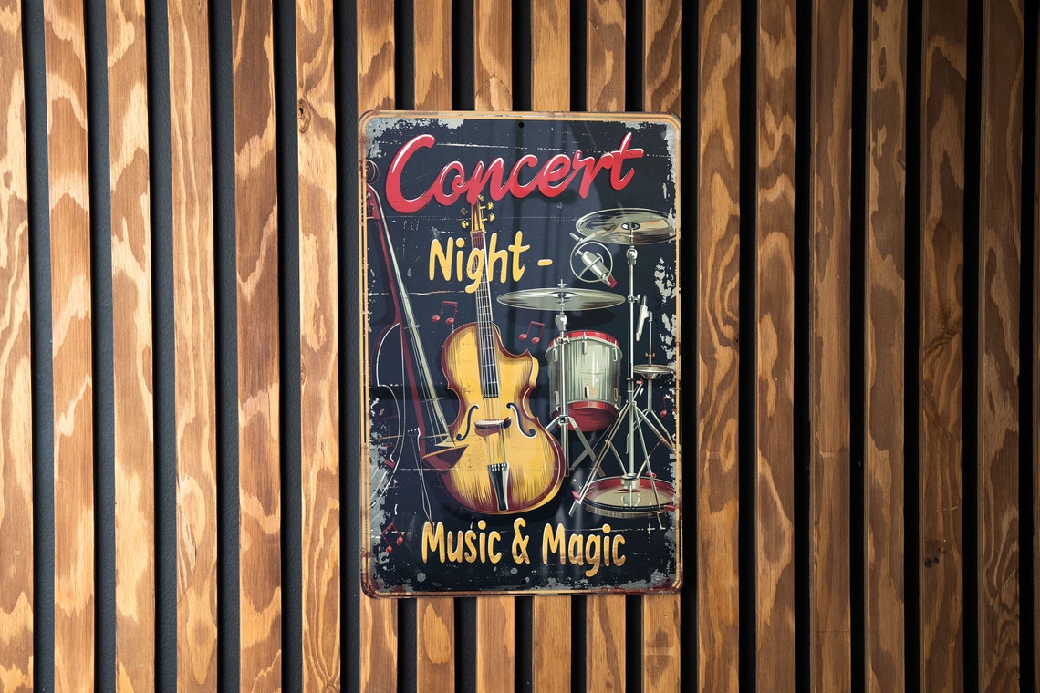 Concert Night Vintage Metal Sign - Music Notes, Magic Style, Aluminum ...