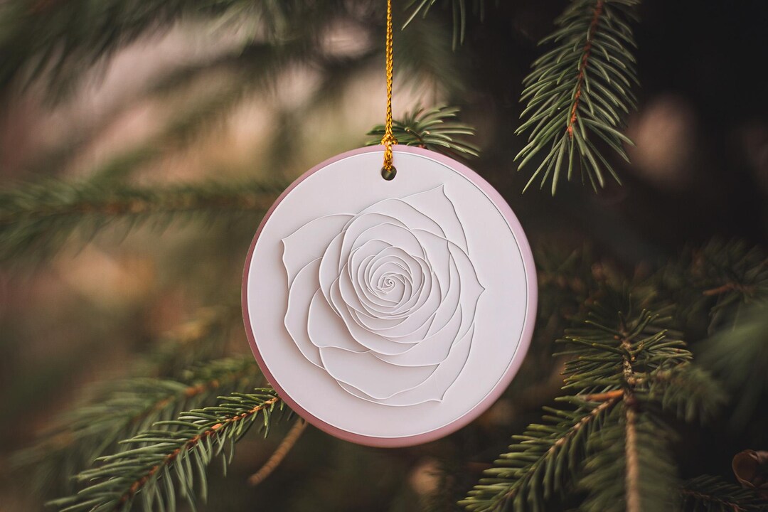 Minimalist Line Art Ceramic Rose Ornament, Circular Design, Ceramic ...