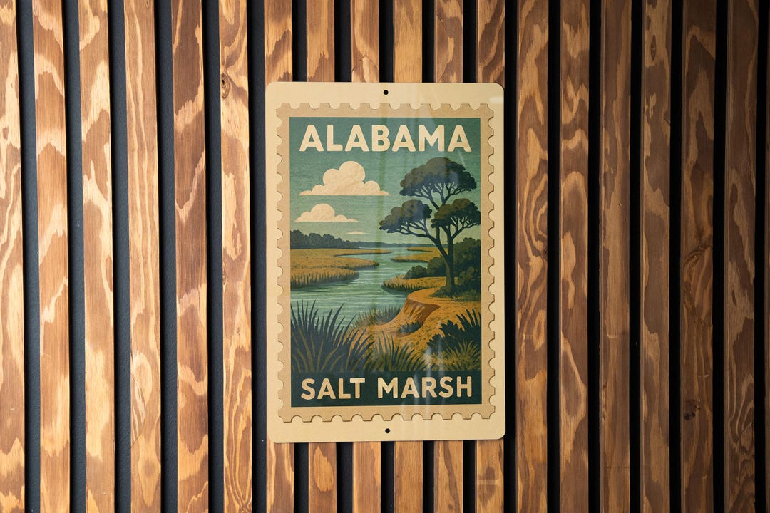 Alabama Salt Marsh Overlook Metal Sign – Vintage Stamp Style Wall Art ...