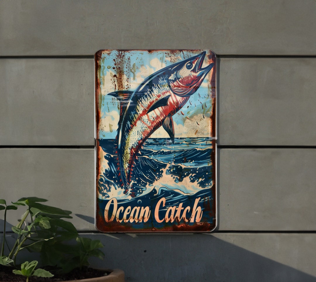 Deep Sea Fishing Metal Sign, Ocean Catch Decor, Marine Sport Wall Art ...
