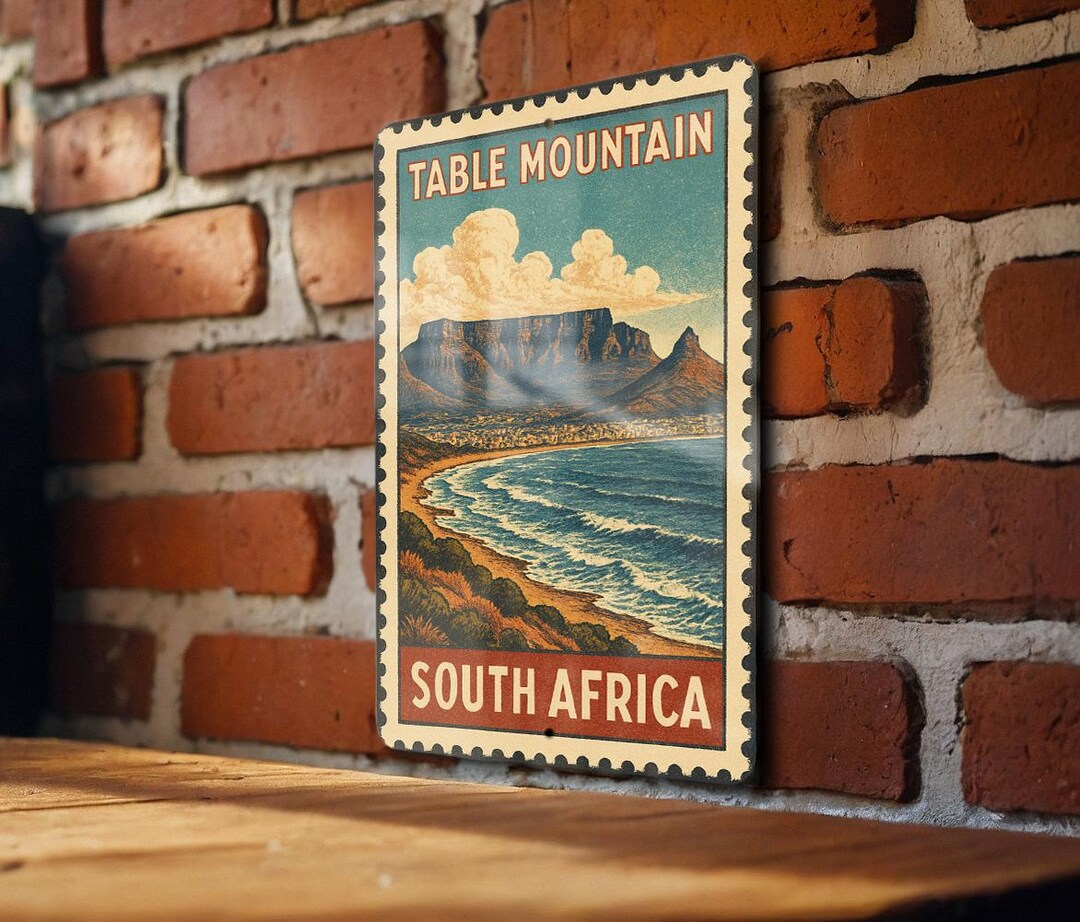Table Mountain South Africa Metal Sign – Vintage Stamp Style Wall Art ...