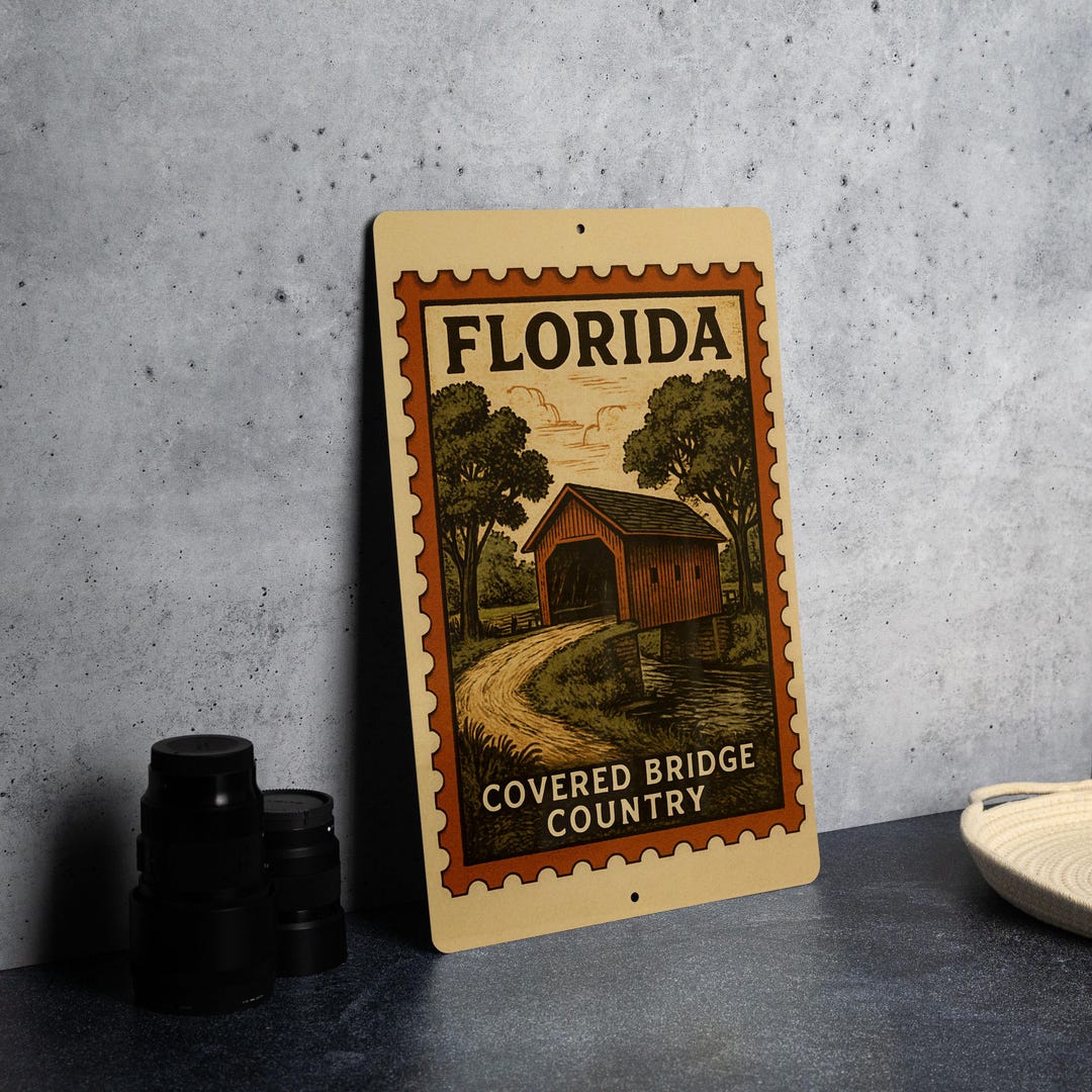 Florida Covered Bridge Country Metal Sign – Rustic Vintage Stamp Style ...