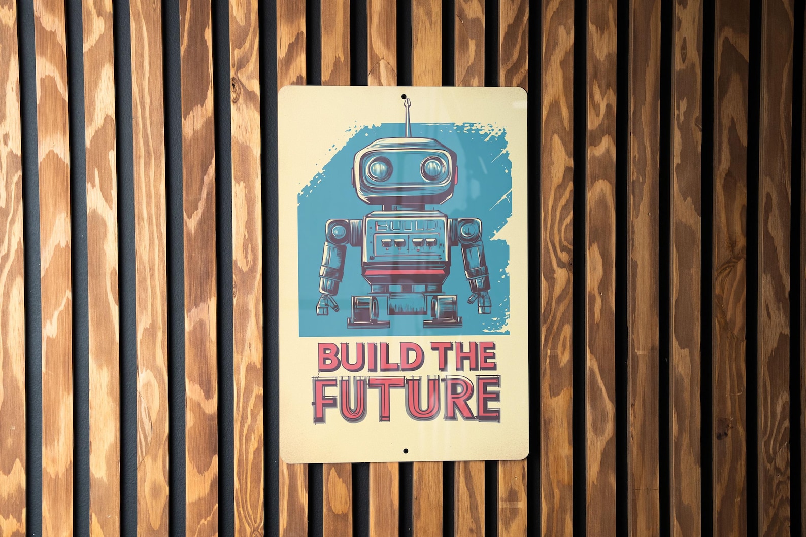 Retro Robot Metal Sign, Build the Future Decor, Vintage Robot Art, Wall ...