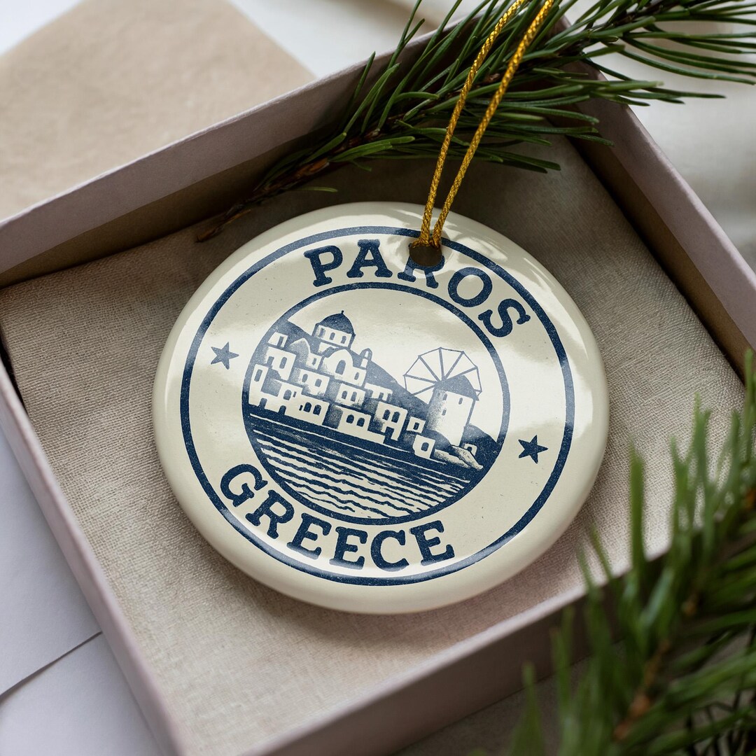 Paros Greece Ceramic Ornament – Circular Stamp Style Travel Souvenir ...