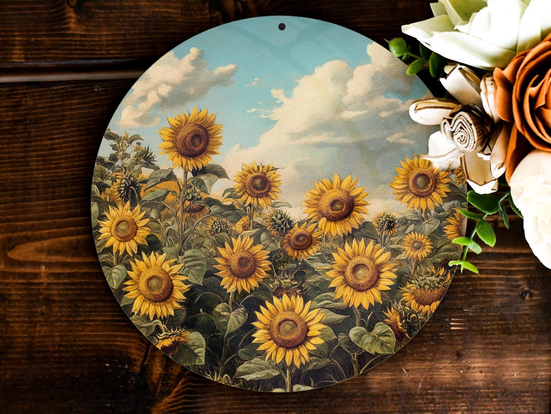 Golden Chorus Sunflowers Round Metal Sign, Vintage Harmony Decor ...