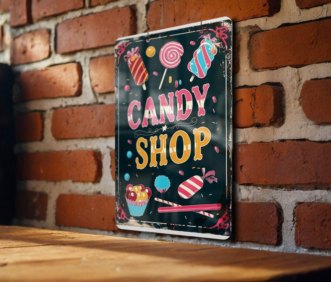 Candy Shop Vintage Sign, Retro Candy Illustration, Vibrant Colors ...