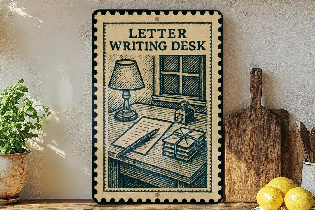 Vintage Letter Writing Desk Metal Sign – Stamp Style Wall Art for ...