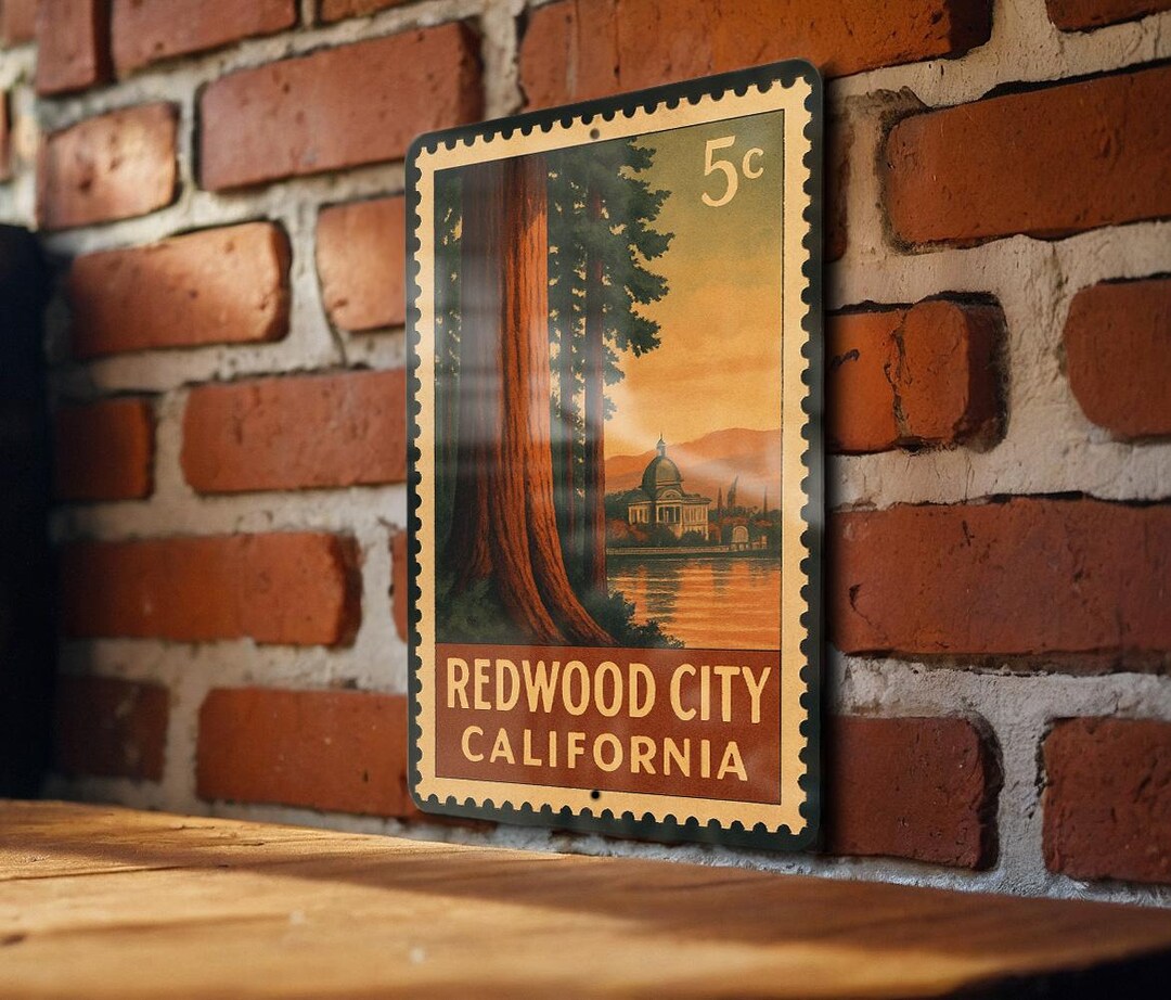Redwood City California Postage Stamp Metal Sign – Vintage Travel ...