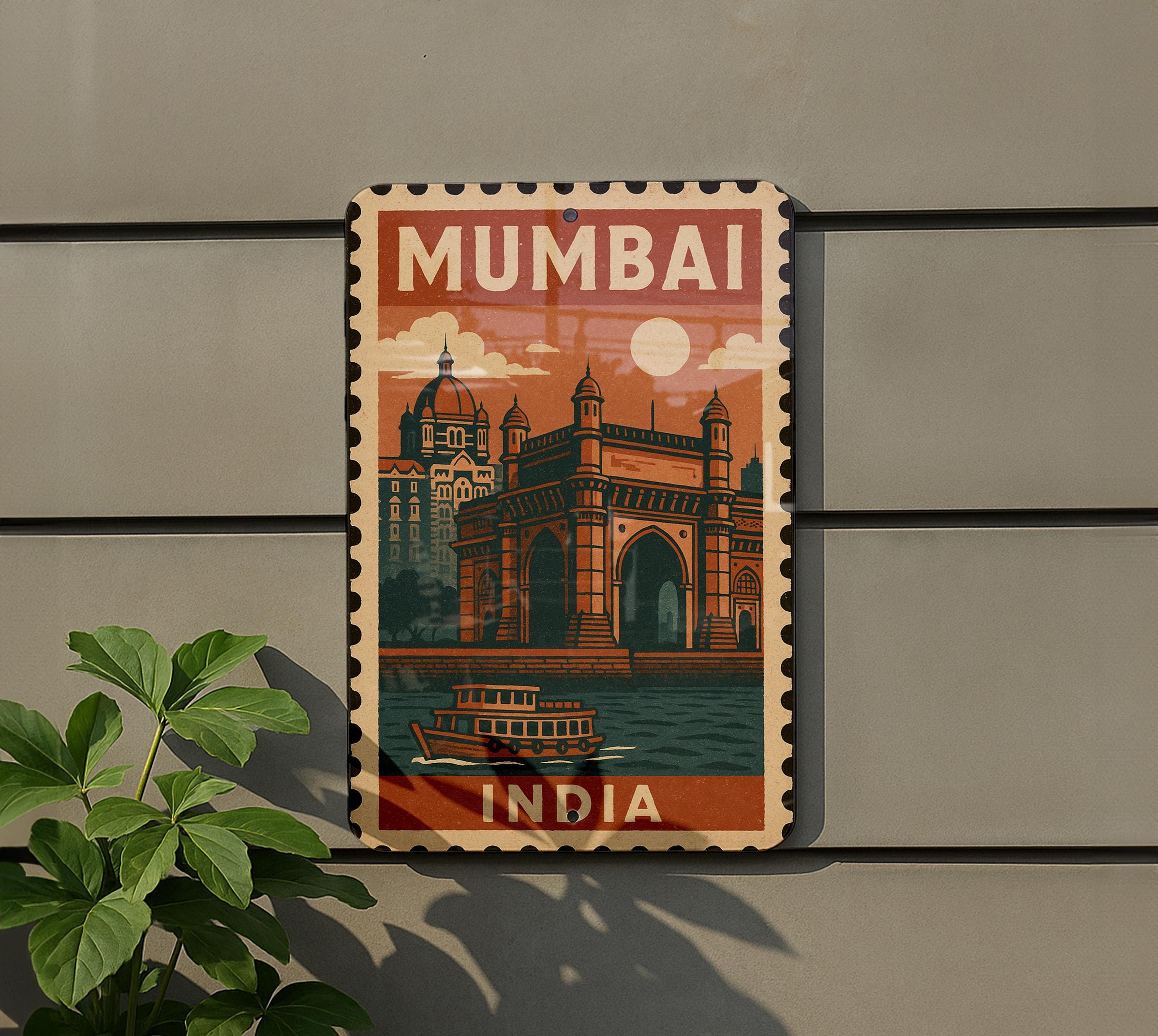 Mumbai India Vintage Travel Stamp Metal Sign – Retro Wall Art Decor ...