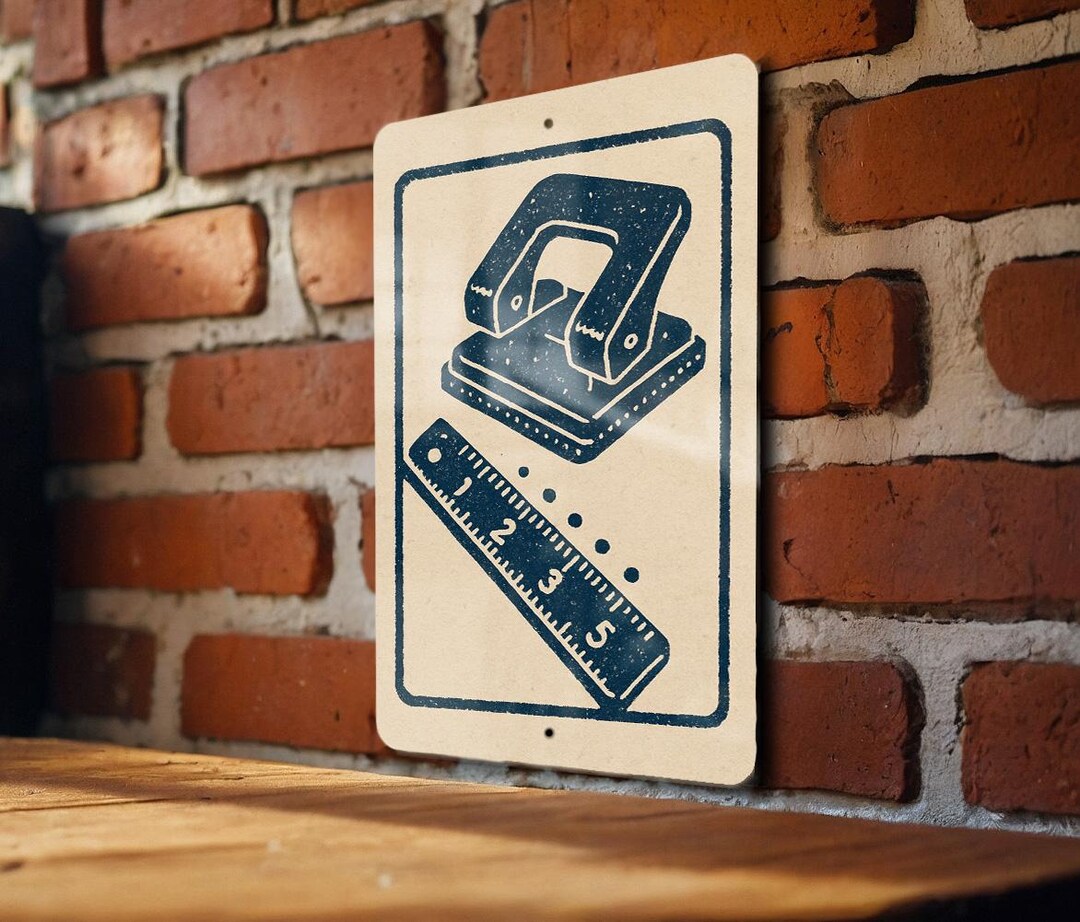 Vintage Paper Ruler & Perforator Stamp Style Metal Sign – Industrial ...