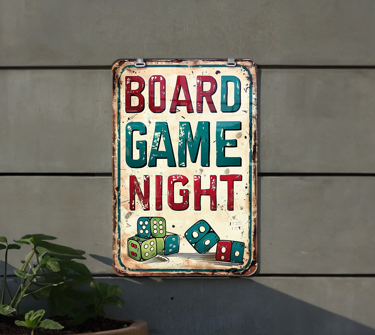 Board Game Night Vintage Metal Sign - Retro Colors, Playful Font, Game ...