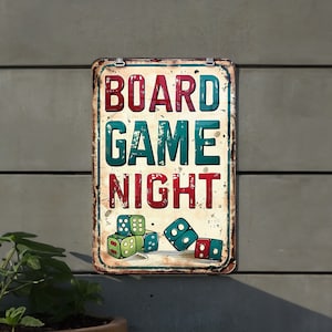 Board Game Night Vintage Metal Sign - Retro Colors, Playful Font, Game ...