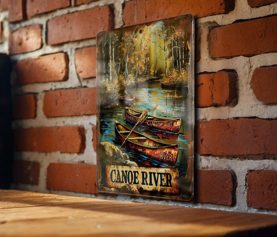 Vintage Canoe River Sign, Aluminum Metal Sign, Retro Style Decor, Wall ...