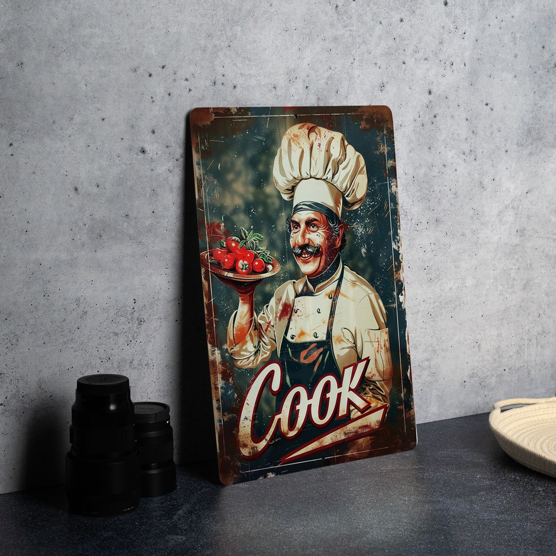 Chef COOK Vintage Style Aluminum Sign, Metal Wall Decor, Kitchen Sign ...