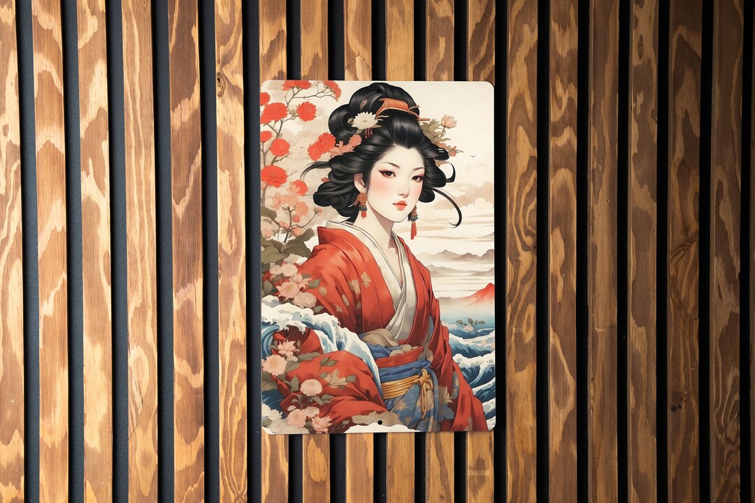 Japandi Inspired Vintage Painting Metal Sign Fusion Decor, Minimalist ...