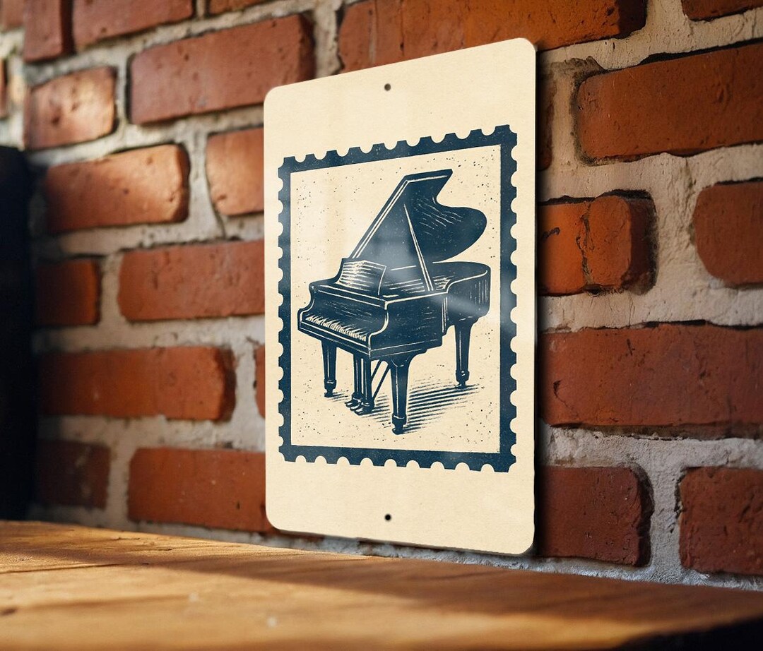 Grand Piano Metal Sign – Vintage Stamp Style Wall Art for Music Room ...
