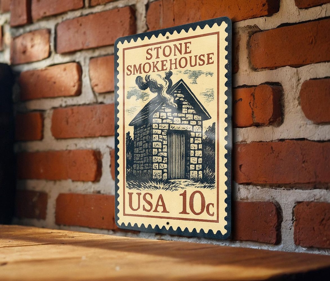 Rustic Stone Smokehouse Metal Sign – Vintage Stamp Style Wall Art for ...